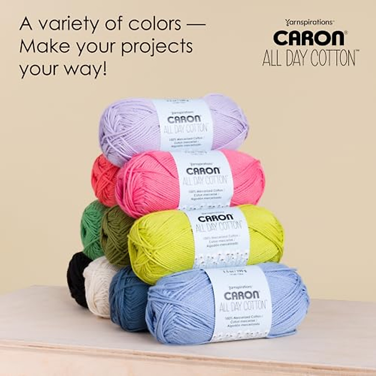 Caron All Day Cotton - 3 Pack of 173 Yards/3.52 oz Eyes Blue 100% Mercerized Cotton Yarn