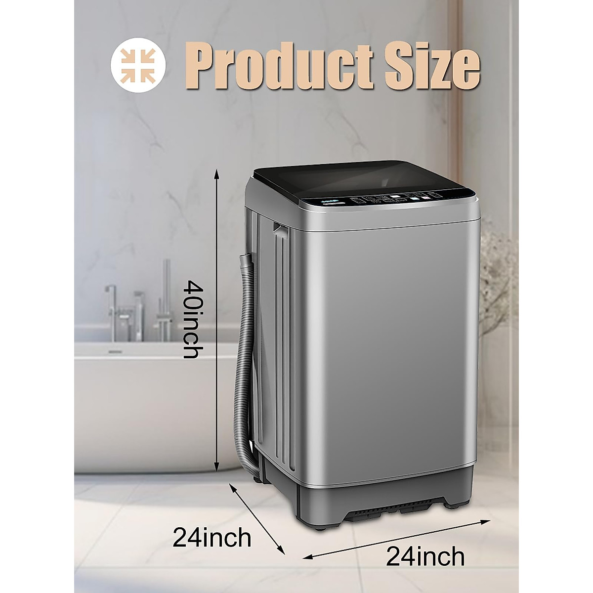 KRIB BLING Full Automatic Washing Machine 25lbs Compact Portable Washing Machine with LED Display, Drain Dump, 10 Wash Programs and 8 Water Levels Ideal for Dorms, Apartments, RV, Grey