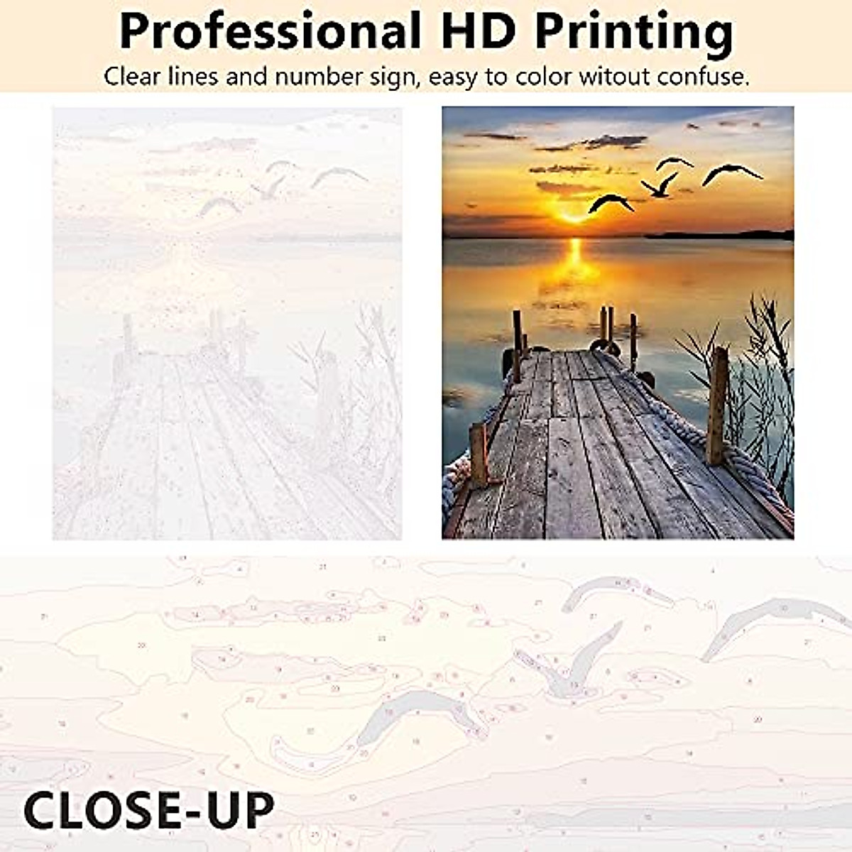 DIY Painting by Numbers for Adults, Bridge at Sunset Paint by Number, Sea Adult Paint by Numbers Kits on Canvas, Seabird Paint by Numbers for Beginner and Kids Flameless (16X20 Inch)