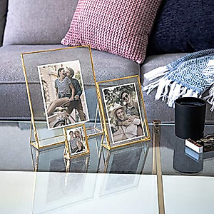 Isaac Jacobs 2x3, Antique Gold, Vintage Style Brass and Glass, Floating Photo Frame, Metal, (Vertical), with Locket Closure and Angled Base, for Pictures, Art, Mementos, Keepsakes (2x3, Antique Gold)