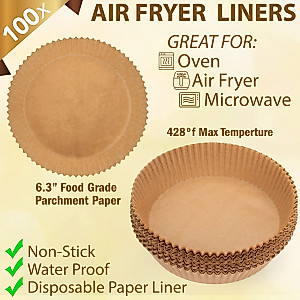 Air Fryer Liners Disposable Parchment Paper, 100 Count - Round 6-7 Inch, Non- Stick Parchment Paper Sheets Liners For Air Fryers 2-5 Quart, Disposable Round Air Fryer Liners (6.3" Round - 100CT)