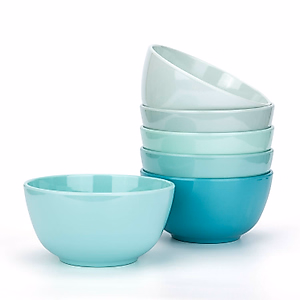 KX-WARE 28-ounce Melamine Bowls set, 6-inch 100% Melamine Cereal/Soup/Salad Bowls, set of 6 in Cool Assorted Colors