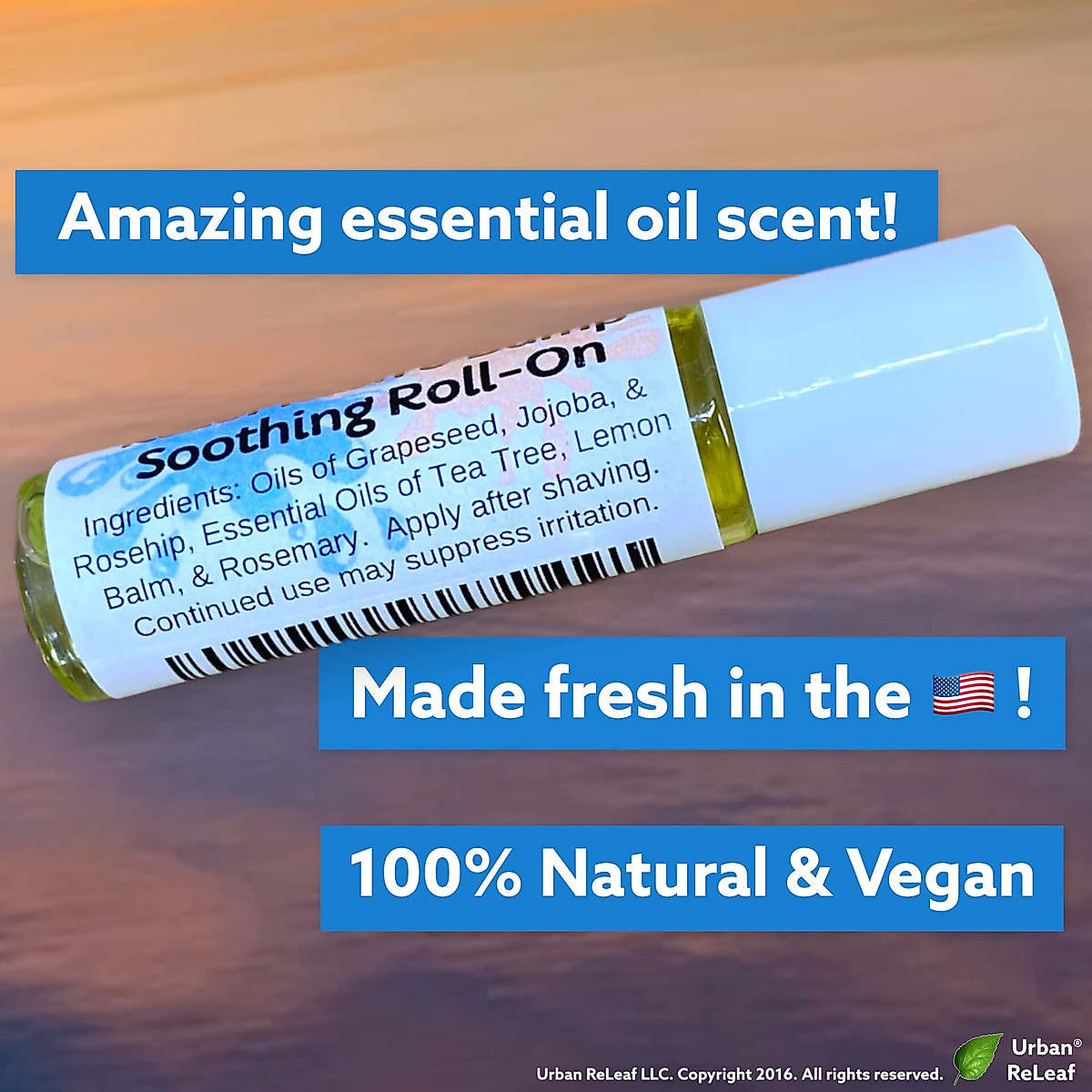 Urban ReLeaf Razor Rash & Bump Soothing Roll-On. Shrink Ingrown Hair Irritation, Help Itchy Red Skin. For Face, Neck, Bikini, Body. 100% Natural, Vegan. Essential Blend! Smells Amazing, Works Great!