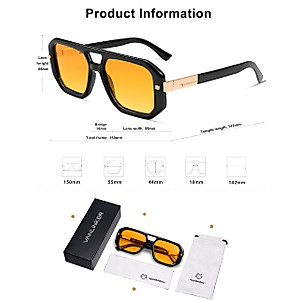 VANLINKER Polarized Vintage Aviator Sunglasses Womens Trendy Square Retro 70s Yellow Tinted Sun Glasses VL9753