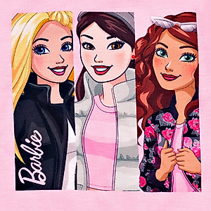 Barbie Little Girls Pajama Shirt Pants and Slippers 3 Piece Pink 7-8