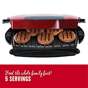 George Foreman 5-Serving Removable Plate Electric Indoor Grill and Panini Press, Red, GRP0004R, 17.2 x 12.1 x 6.2 inches