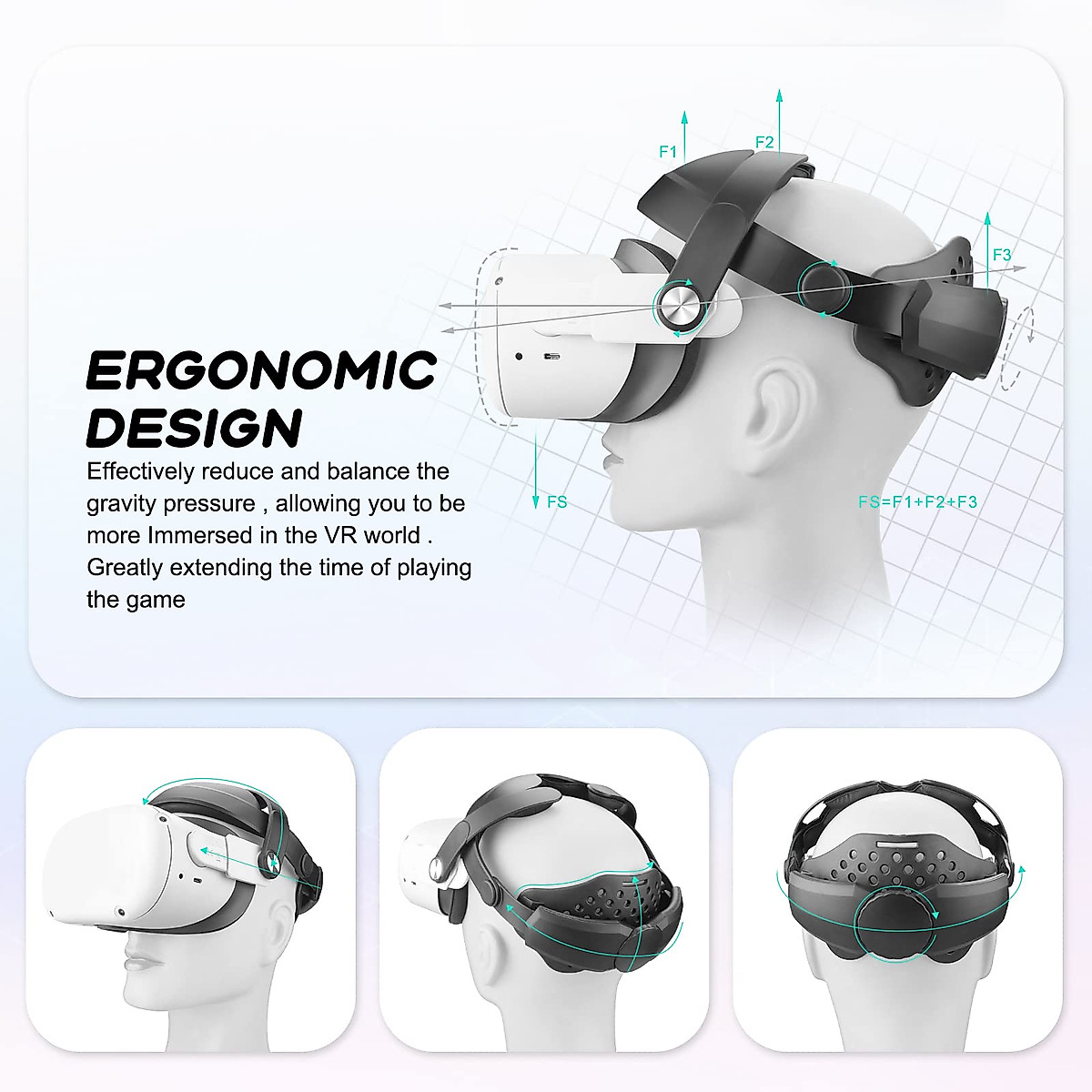 MASiKEN Upgraded Head Strap for VR Headset, Elite Strap Shift Weight On Forehead Release Face Squeeze Enhance Comfort in VR Games, Breathable TPU Back Head Cushion (Black)