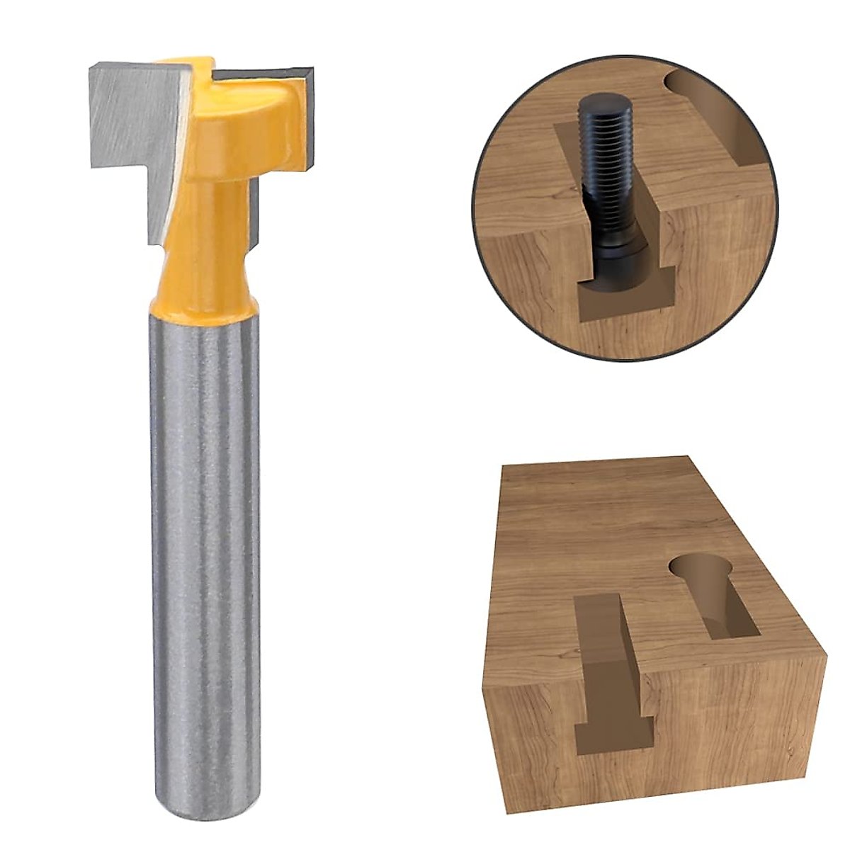 Mesee 5 Pieces T-Slot Router Bit Set, 1/4 Inch Shank T Slotting Keyhole Router Bits Woodworking T-Track Grooving Milling Cutter Tool for 5/16", 3/8", 1/2", 7/16", 5/8" Hex Bolts