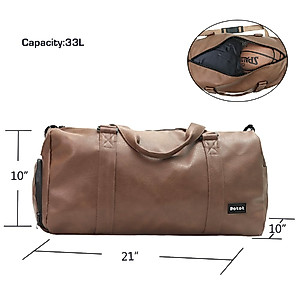 ROTOT Leather Travel Bag with Shoe Pouch, Carry-on Weekender Overnight Bag, Large Volume Gym Duffel Bag for Men and Women (Amaretto)