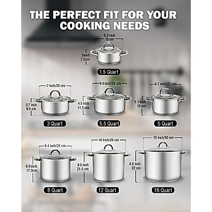 Cook N Home Stockpot with Lid, Basics Stainless Steel Soup Pot, 12-Quart