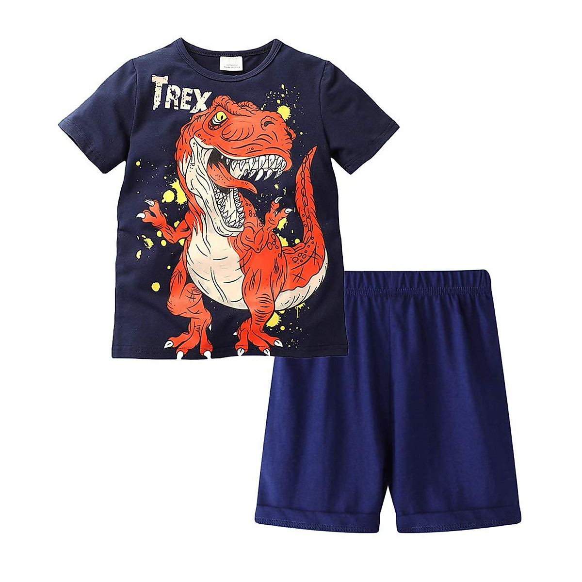 Toddler Baby Boys Summer Clothes Set for 2-7 Years Old Kids Cartoon Dinosaur T-Shirt Solid Pants Outfits Dark Blue