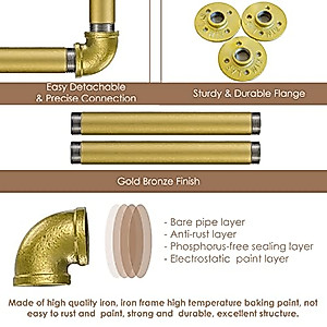 Industrial Pipe Clothing Rack, Wall Mounted Clothes Rack, Industrial Clothing Rack, Pipe Clothing Rack, Closet Rods for Hanging Clothes, 100% Galvanized Steel (39 in, Gold)
