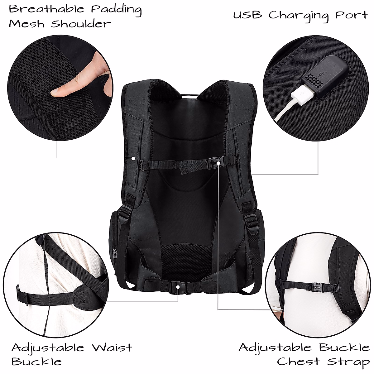 Ronyes Skateboard Backpack, Skateboard Bag,17.3 Inch Laptop Backpack with USB Charging Port, Basketball Longboard Backpack for Sports Travel Black