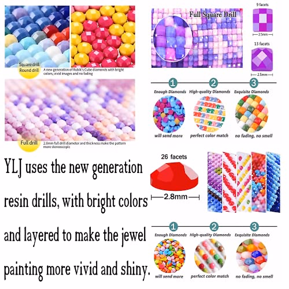 5D Diamond Painting Beads, 6 Shades of Purple and Yellow in 12 Grid Storage Container, 4800pcs Replacement Dots, 12 Vibrant DMC Colors for Your DIY Diamond Painting or Nail Art, DMC Purple&Yellow