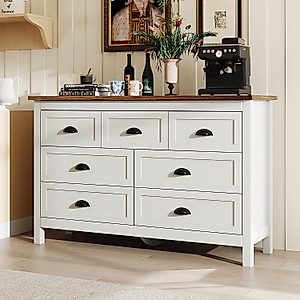 SINROM Dresser for Bedroom, Modern White Dresser with 7 Drawers, Wide Chest of Drawers with Metal Handles,Wood Double Dresser Storage Cabinet for Living Room, Bedroom, Hallway…