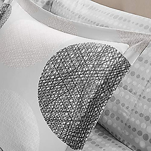 Madison Park Essentials Bed in a Bag Comforter, Vibrant Color Design All Season Down Alternative Cover with Complete Cotton Sheet Set, Queen(90"x90"), Knowles, Circular Grey, 9 Piece