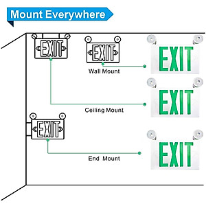 EXITLUX 1 Pack Green Led Exit Sign with Emergency Lighting Battery Backp -Two LED Adjustable Head -120V/277V-UL Listed-Exit Lighting -Dual LED Lamp ABS Fire Resistance for Power Failure.