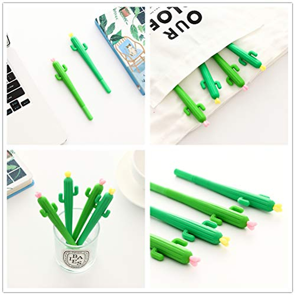 JeVenis 19 Pcs Cactus Ballpoint Pen Cactus Black Ink Writing Pens with Cactus Pencil Pouch Cactus Clip Cactus Notes Sticker for Office Home Supply Gift