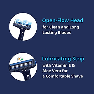 Dorco Pace 2 Plus Disposable Razor 2 blades Pivoting Head Open-Flow for Easy Rinsing with Lubricating Strip and Long Non-Slip Rubber Handle (30ct No Rubber Handle) | Father's Day Gifts
