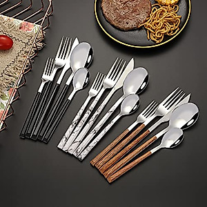 Kitchen Utensils Set, 5 Pcs Tableware Cutlery Set Stainless Steel Restaurant Dishwasher Dinner Knives Forks Spoons Eating Utensils High Hardness Flatware Set (Black Handle)