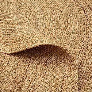 Ramanta Home Jute Braided Rug, 4' Round Natural, Hand Woven Reversible Rugs for Kitchen Living Room Entryway, 4 Feet Round