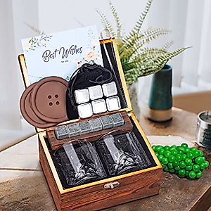 Bourbon Glasses and Stainless Steel Ice Stones Gift Set - Ideal for Whiskey, Scotch, and Cocktails. Perfect for Anniversaries, Retirement, or Gifting to Dad/Husband/Boyfriend.
