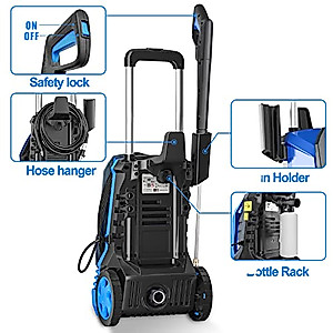 Berggren Power Washers Electric Powered - 3500 PSI 2.6 GPM High Pressure Washer for Car Cleaning Machine with 4 Quick Spray Nozzle Foam Bottle, PWE-1
