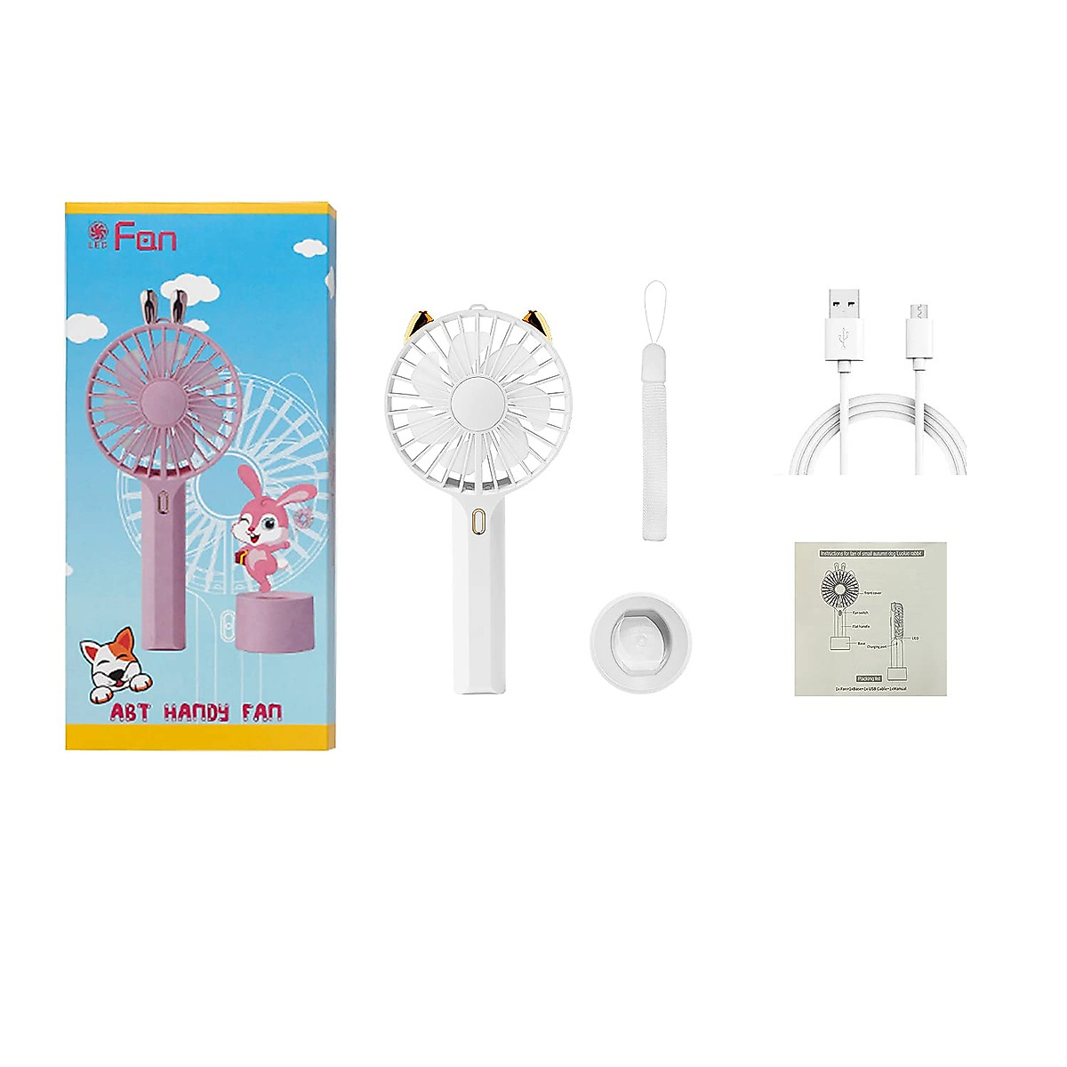 Mini Fan Handheld Fan, 3 in 1 Small Fan with 7 Colors LED Lights, 3 Adjustable Speeds, Rechargeable Battery Operated Fan for Kids, Girls and Women Outdoors or Home Office Use.