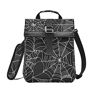 Lunch Bag Cooler Bag Thermal Insulated Men Women Travel School Work Spider Web Black Portable Beach Shoulder Strap