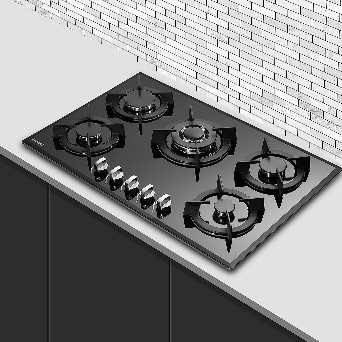 Tymetik Gas Cooktop 30 Inch, Built-in Tempered Glass Gas Stovetop 5 High Efficiency Burners Gas Stove Top Propane/Natural Gas Convertible Gas Hob (Black)