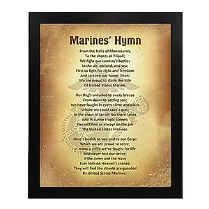 Marine Corps Hymn - Song Lyrics Wall Art Poster, This Ready to Frame Distressed Parchment Replica Logo Wall Art Decor Print is Good For Music Room, Office, and StudioRoom Decor, Unframed - 8X10”