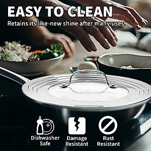 Sterline Small Universal Lid,Fits 5,8 Inch Cookware,Tempered Glass Top with Steam Vent for Pots, Pan, and Cast Iron Skillets,Stainless Steel Replacement Pot Lid for Kitchen Organizing, Space Saving