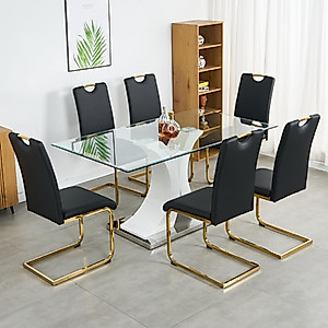 63" Glass Dining Table for 4 to 6 Modern Kitchen Table Tempered Glass Dining Room Table with Rectangular Glass Tabletop and X-Shape Pedestal Base Dining Table for Dining Room Kitchen (White)