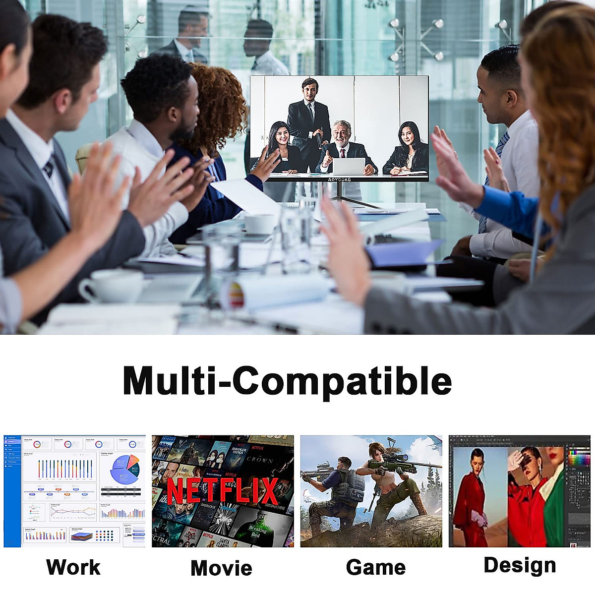 AOYODKG 24" Professional Thin 75Hz 1080p LED Monitor Frameless 5MS Response Time Computer Screen, sRGB 99%, 3000:1 + DC/HDMI/VGA, Ergonomic Tilt, Gaming Monitor Machine Black, (AYO-A55 Series)