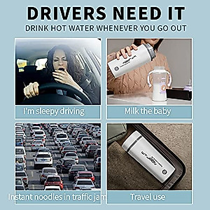 WTJMOV 12V Car Electric Kettle, Travel Portable Electric Tea Coffee Kettle Fast Water Boiler & Heater Automatic Shut-Off (White)