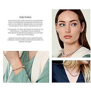 The Pearl Source Genuine AAA Quality 9mm Pink Freshwater Cultured Real Pearl Dangle Earrings for Women | Trendy Valentine Girls Prom Bridesmaid Wedding Earring | 14K Gold Plated 925 Sterling Silver