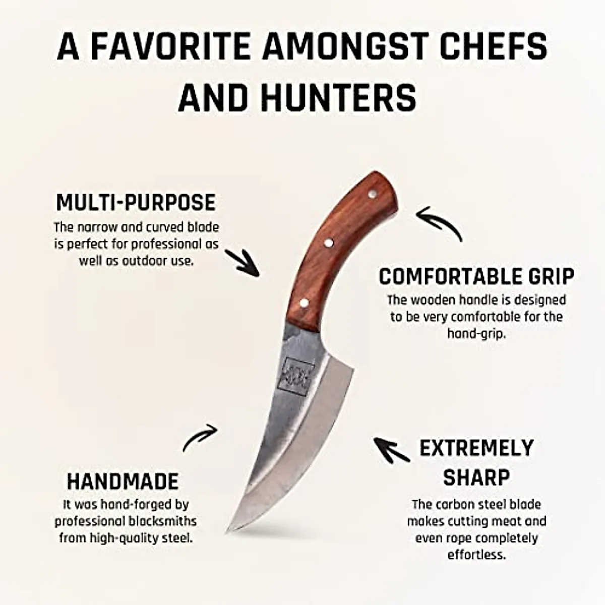 Altomino Handmade Fixed Blade Sharp Knife, 9.6 IN Hand-Forged Thin Knife, Carbon Steel Boning Knife for Meat Cutting, Razor Sharp, Deboning Chicken, Ham, Fish
