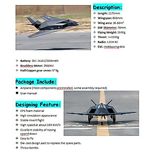 Sky Flight Hobby/Lanxiang/LX 70mm EDF Jets F117 Nighthawk PNP/ARF RC Flighter Plane