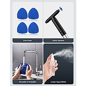 AstroAI Windshield Cleaner, Microfiber Car Windshield Cleaning Tool with 4 Reusable and Washable Microfiber Pads and Extendable Handle Auto Inside Glass Wiper Kit, Blue