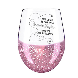 Osci-Fly Mothers Day Gifts for Mom from Daughter, The Love Between a Mother and Daughter Knows No Distance Handmade Etched Wine Glass & Best Mom Socks - Long Distance Gifts to Mom