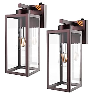 Tipace Dusk to Dawn Outdoor Wall Lantern,Brown Sensor Exterior Light Fixtures,Exterior Wall Sconce with Clear Glass Shade for Doorway Entryway Garage 2 Pack (Bulb Not Included)