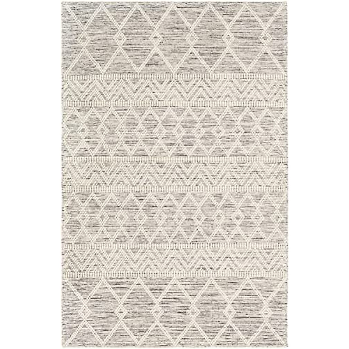 Woolk Moroccan Farmhouse Hand Woven Living Room Bedroom Nursery Wool Area Rug - Vintage Handmade Bohemian Style - Boho Diamond Southwestern Pattern - Beige, White, Brown - 6' x 9'