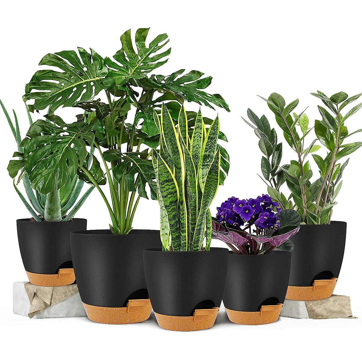 GARDIFE Plant Pots 7/6.5/6/5.5/5 Inch Self Watering Planters with Drainage Hole, Plastic Flower Pots, Nursery Planting Pot for All House Plants, Succulents,Snake Plant, African Violet, Flowers,Black