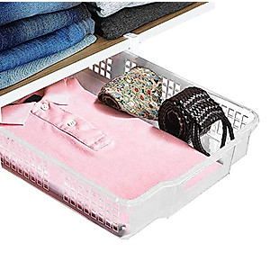 Smart Design Storage Pull Out Bin - Extra Large - Extendable Rails and Handle - Closet, Shelves, Garage, Pantry - BPA Free - Holds 20 lbs - Home Organization - Clear