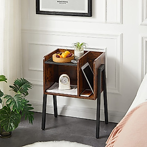 VECELO Nightstand Industrial Side End Table/Stackable Accent Furniture with 2-Tier Open Storage Compartments for Bedroom, Living Room and Small Spaces, 2 pack, Brown