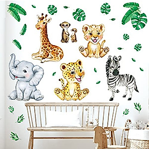 DECOWALL DSL-8067 Baby Jungle Animals Wall Stickers Decals Kids Nursery décor Baby Safari Boys Room Art Wallpaper Girl Decorations Elephant Lion Playroom Giraffe Bedroom