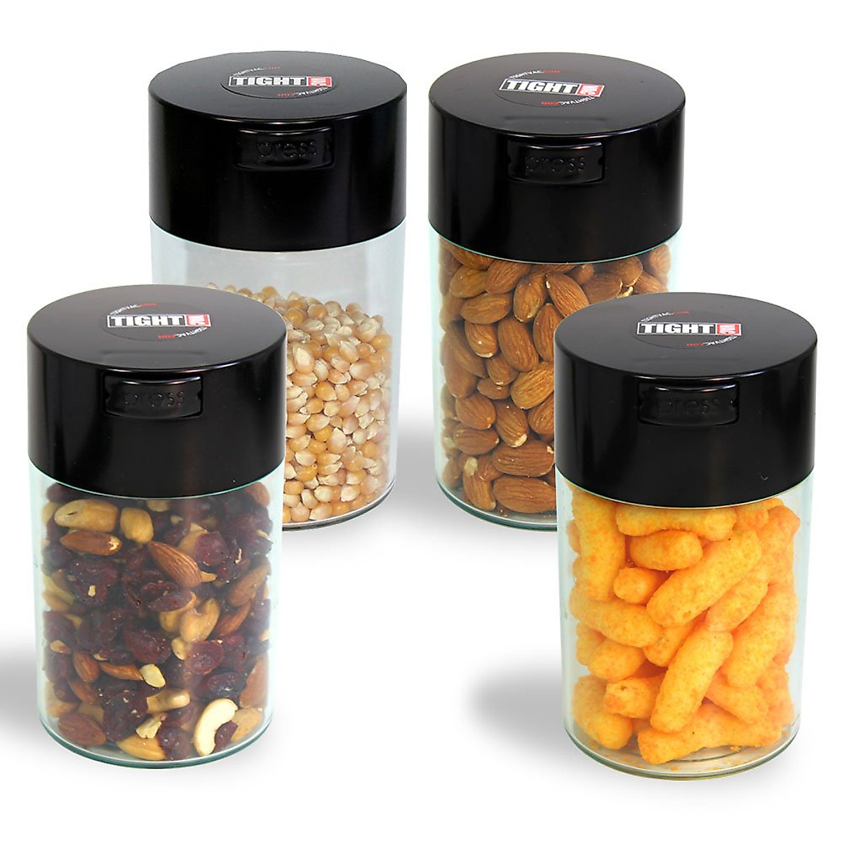 Tightvac - 1 oz to 6 ounce Airtight Multi-Use Vacuum Seal Portable Storage Container for Dry Goods, Food, and Herbs - Black Cap & Clear Body