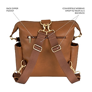 TWELVElittle Peek A Boo Convertible Hobo Diaperbag Backpack with Changing Pad, Wipes Case and Stroller Clips, Vegan Leather- Toffee