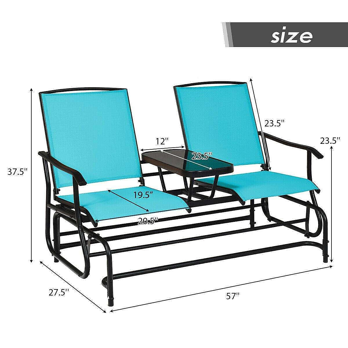 UYSB 2 Person Outdoor Patio Double Chair Rocking Turquoise Chair Rocking Chair Rocker Chair Rocker Camp Chair Rocker Recliner Rocking Camp Chair Rocking Chairs Outdoor Rocking Chair