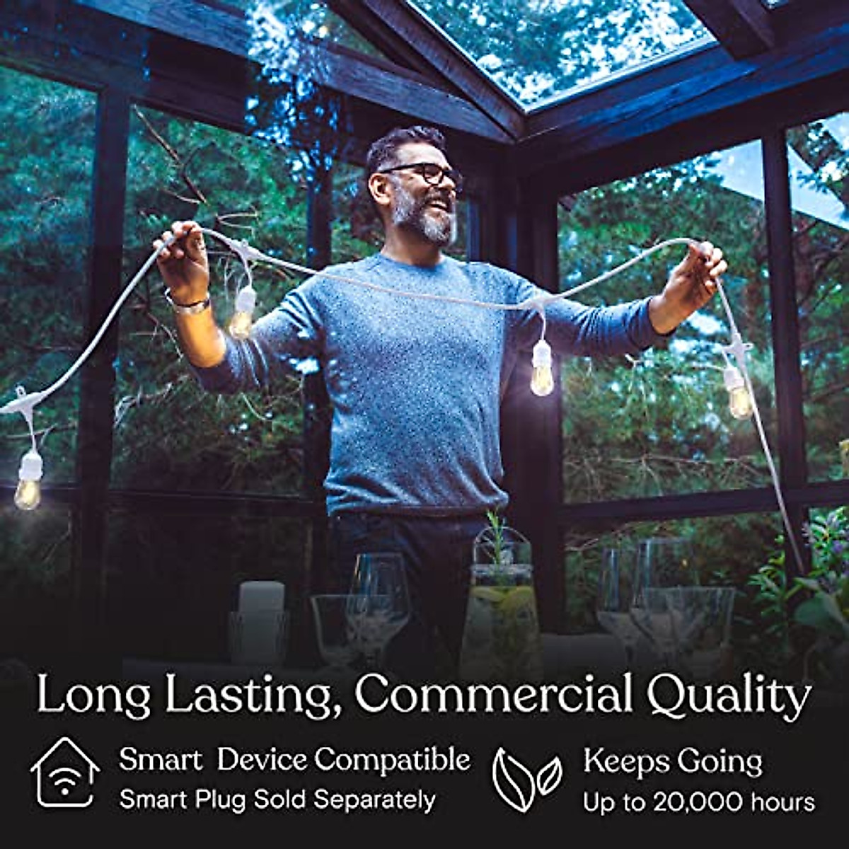 Brightech Ambience Pro - Waterproof LED Outdoor String Lights - Hanging, Dimmable Vintage Edison Bulbs, 48 Ft Commercial Grade Patio Lights Create Cafe Christmas Ambience In Your Backyard, 15 Bulbs 2W